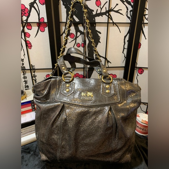 Coach | Bags | Nwtcoach Madison Collectiontextured Metallic Large ...